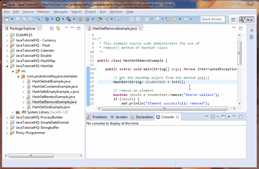 Java HashSet Remove Method Example