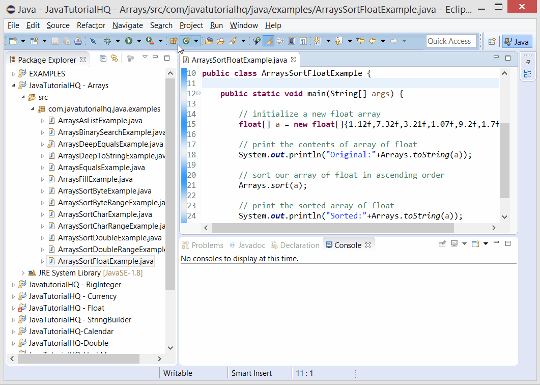 Java Arrays Sort float A Method Example