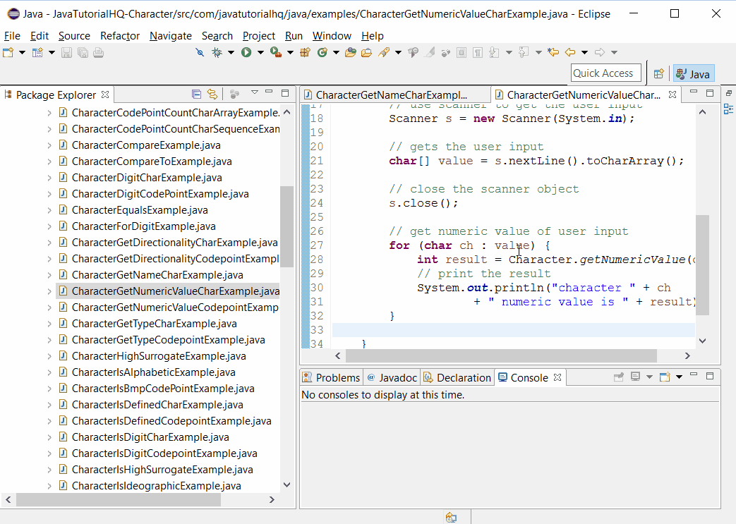Java Character GetNumericValue char Ch Method Example
