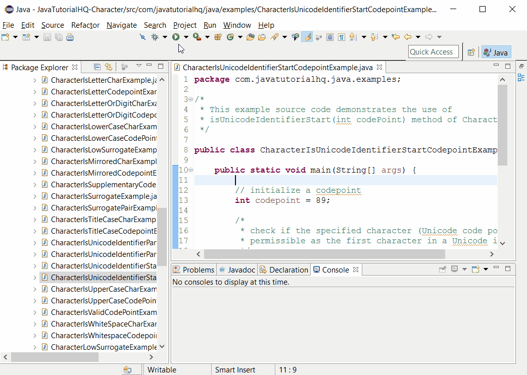 Java Character IsUnicodeIdentifierStart int CodePoint Method Example