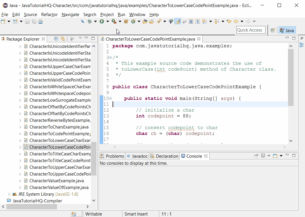 Java Character ToLowerCase int CodePoint Method Example