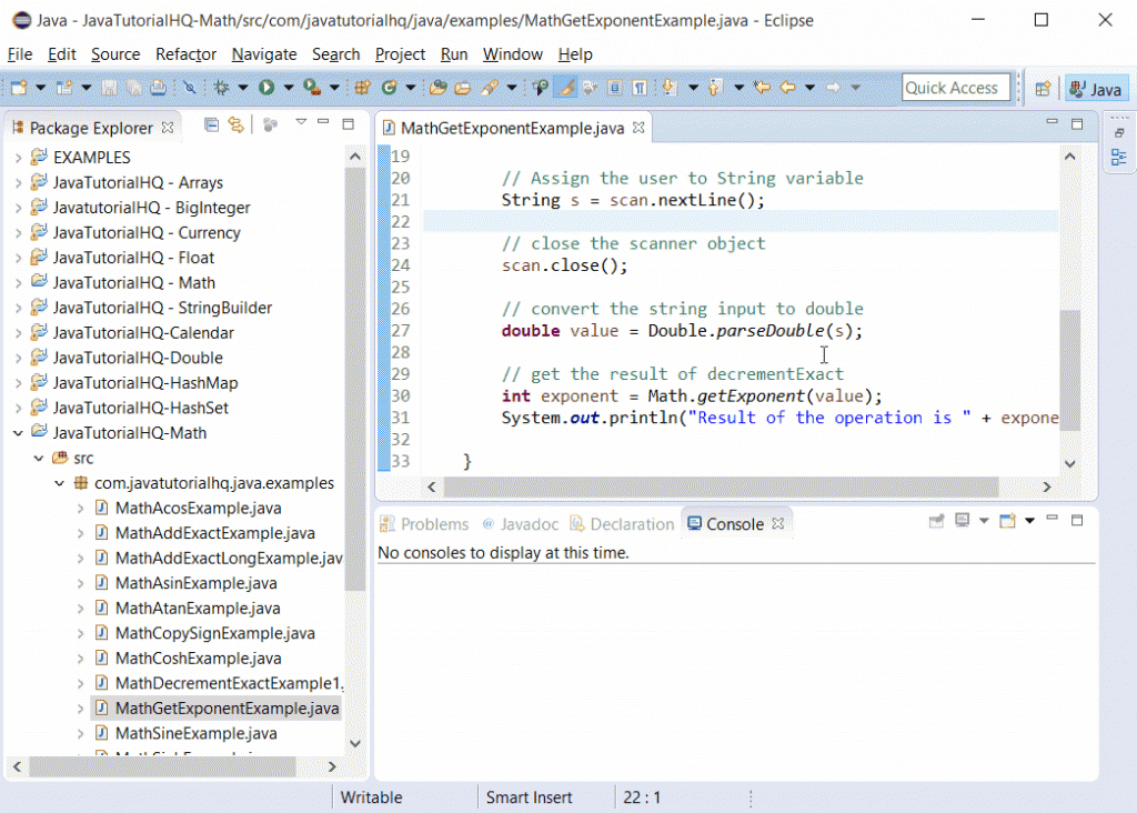 Java Lang Math Getexponent Example Output Java Tutorial Hq
