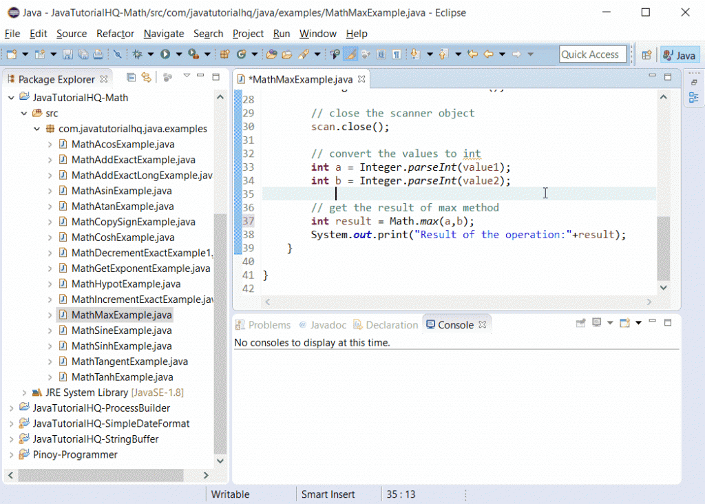 Java Lang Math Max Example Output Java Tutorial HQ