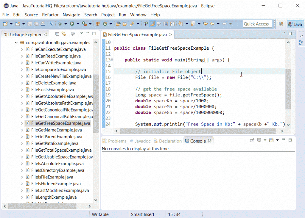 Java Lang File Getfreespace Example Output Java Tutorial Hq
