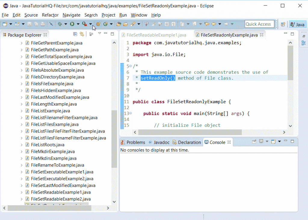 Java Lang File Setreadonly Example Output Java Tutorial Hq