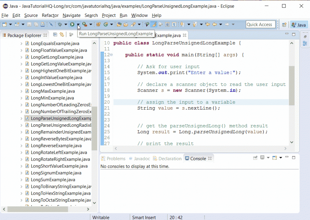 Java Long Parseunsignedlong String S Example Output Java Tutorial Hq