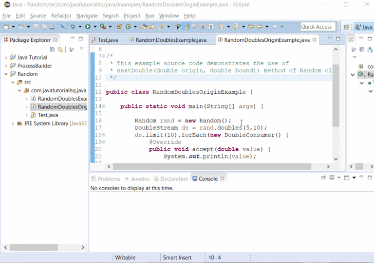 Java Random doubles(origin, bound) example output - Java Tutorial HQ
