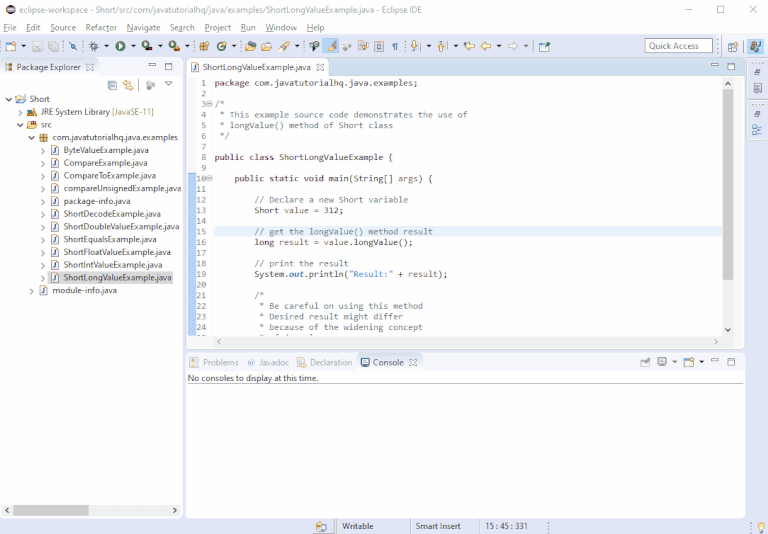 Java Short Longvalue Method Example Output Java Tutorial Hq